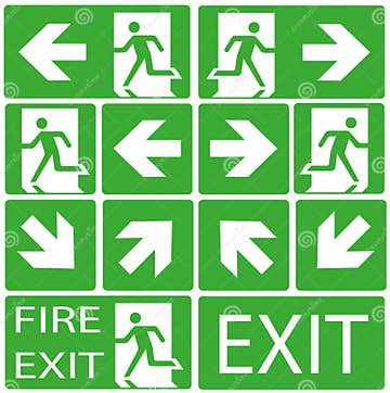 Green Fire Exit Signs. Vector Graphics Stock Vector - Illustration of ...
