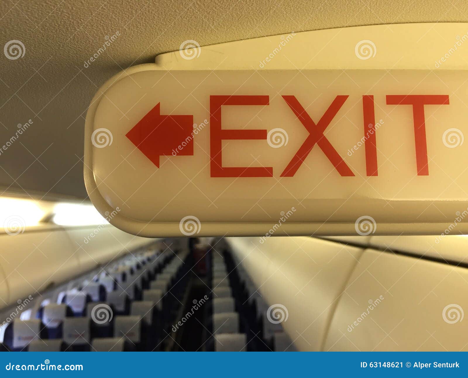 Exit stock image. Image of warnings, cabin, aircraft - 63148621