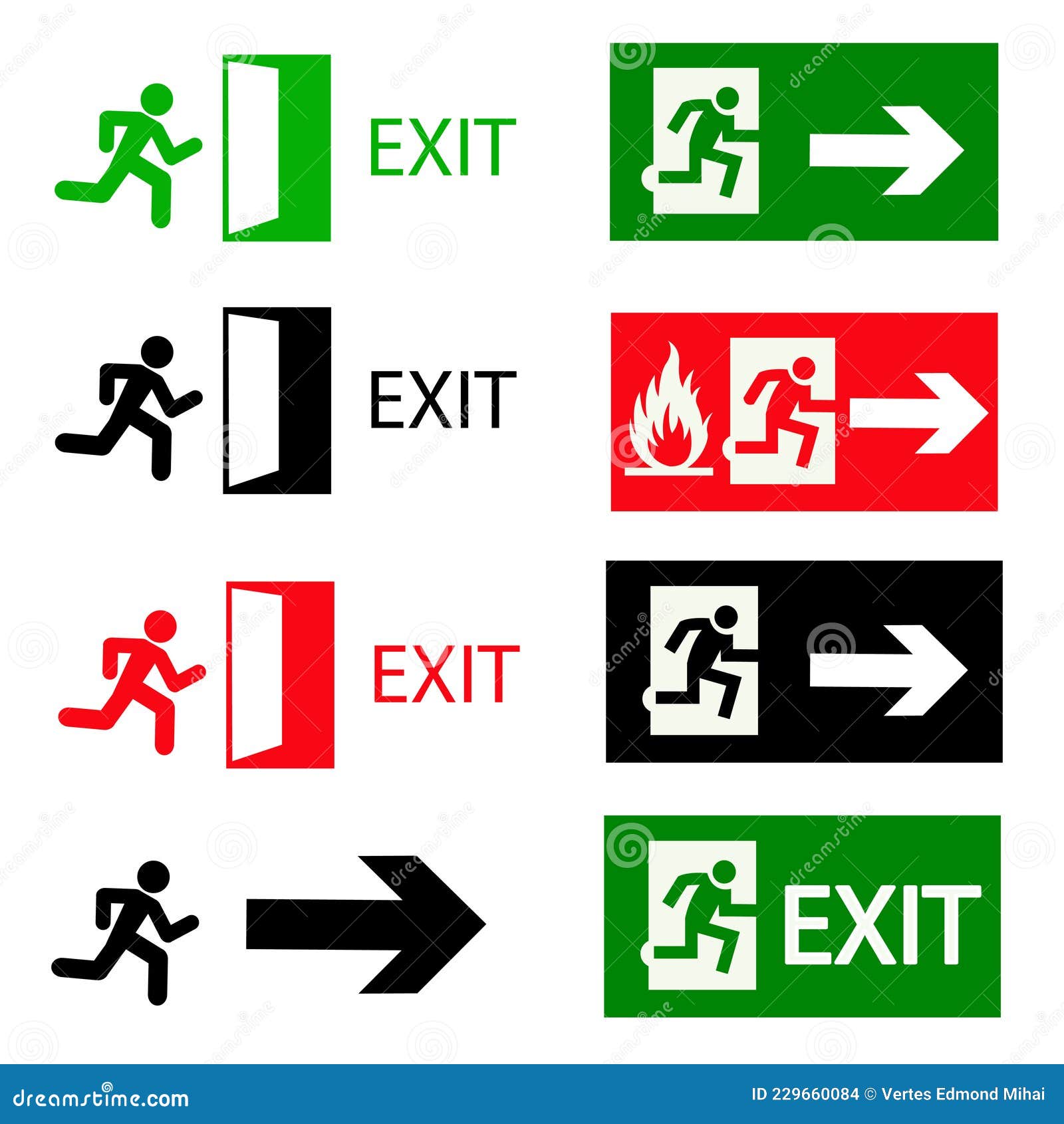 Exit Emergency Exit Sign And Fire Escape Point With Green Arrows For ...