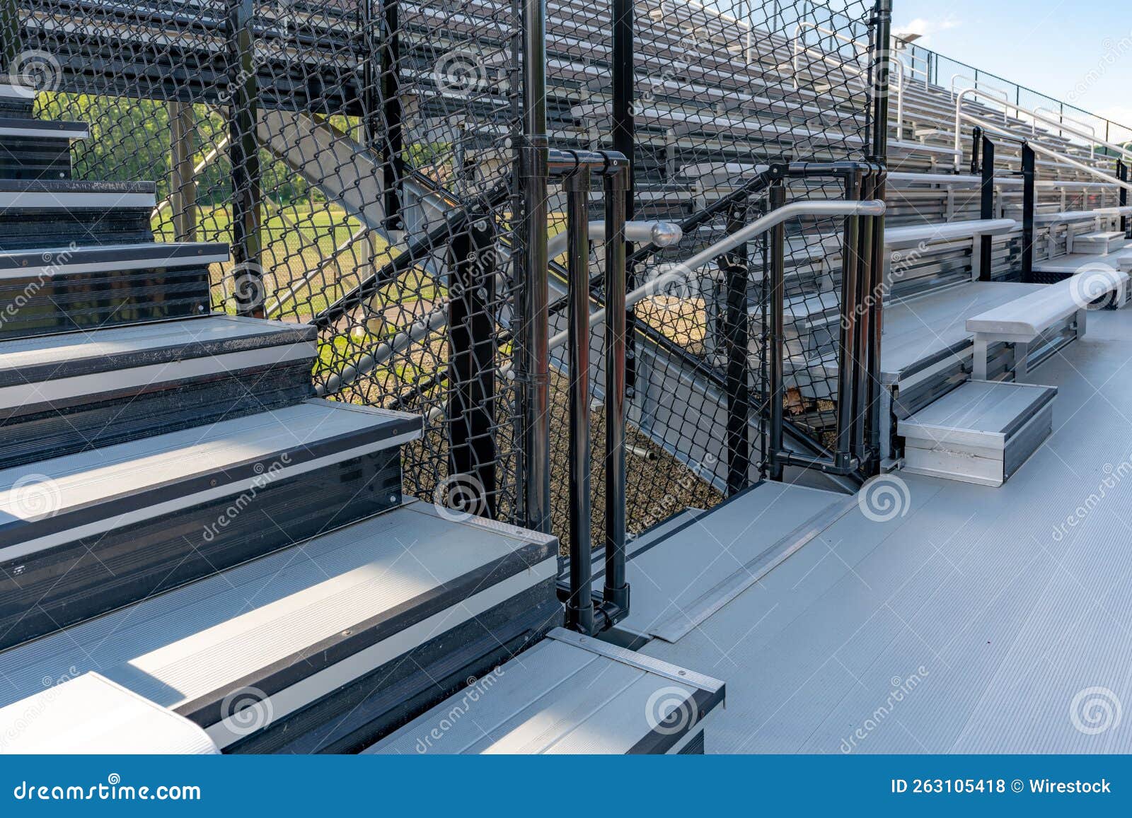 Exit, Entrance, Vomitorium At Empty Metal Stadium Bleacher Seats Along ...