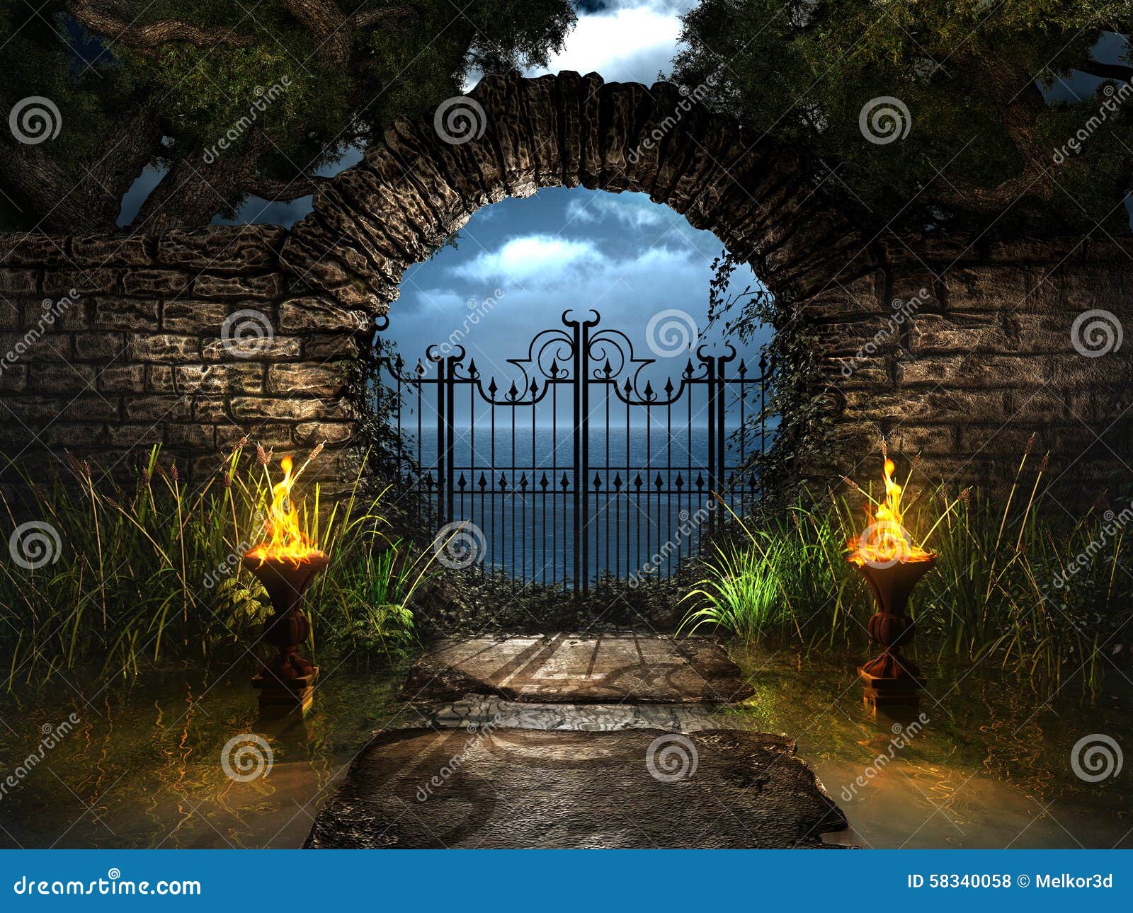 Exit from a garden stock illustration. Illustration of garden - 58340058