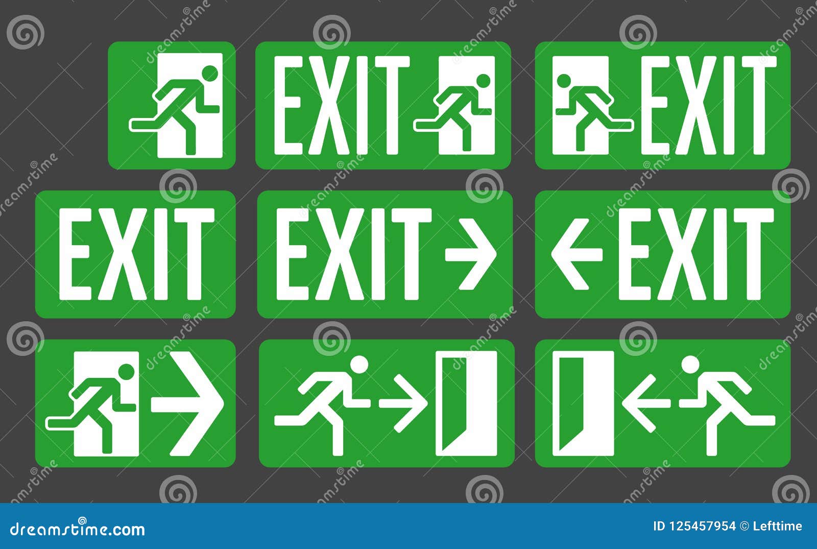 Exit green color signs set stock vector. Illustration of green - 125457954