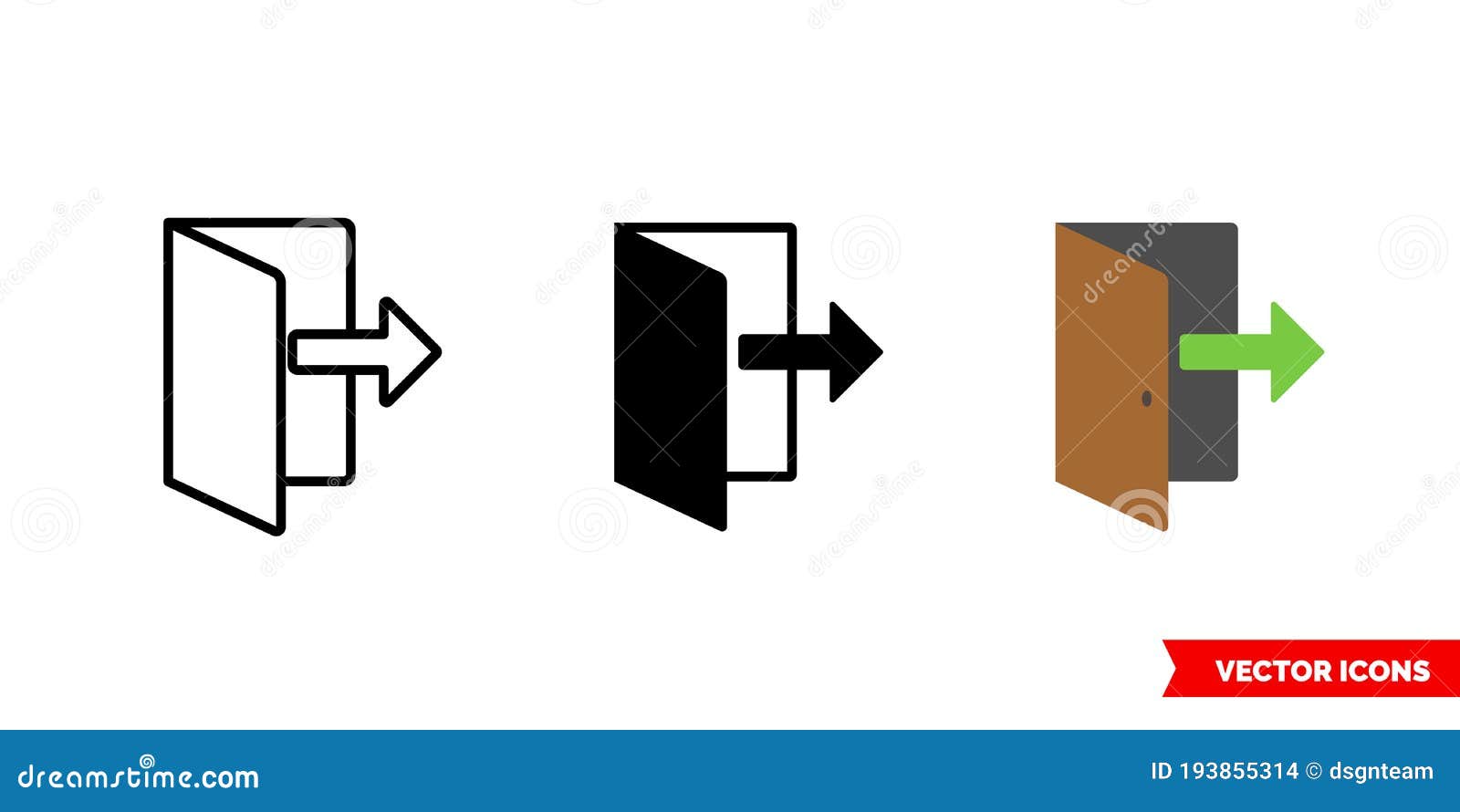 Exit Icon of 3 Types Color, Black and White, Outline. Isolated Vector ...