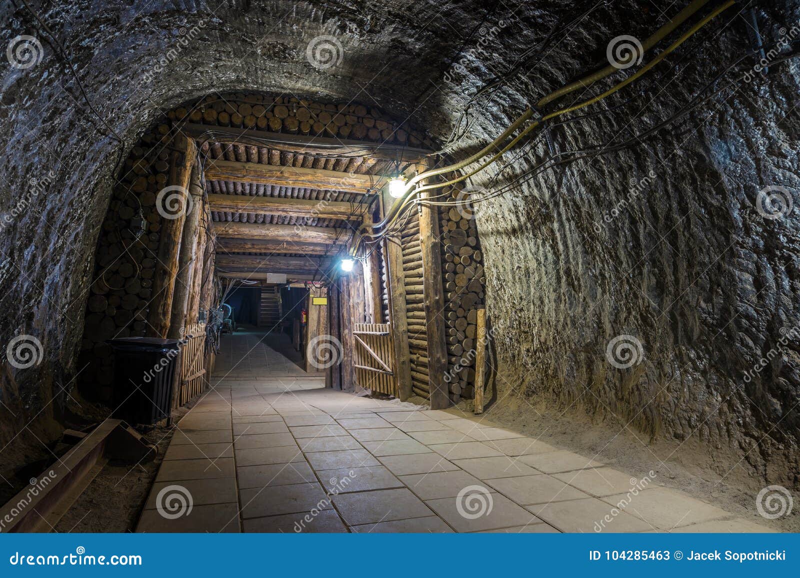 Exit from Illuminated Underground Mine Tunnel Stock Image - Image of ...
