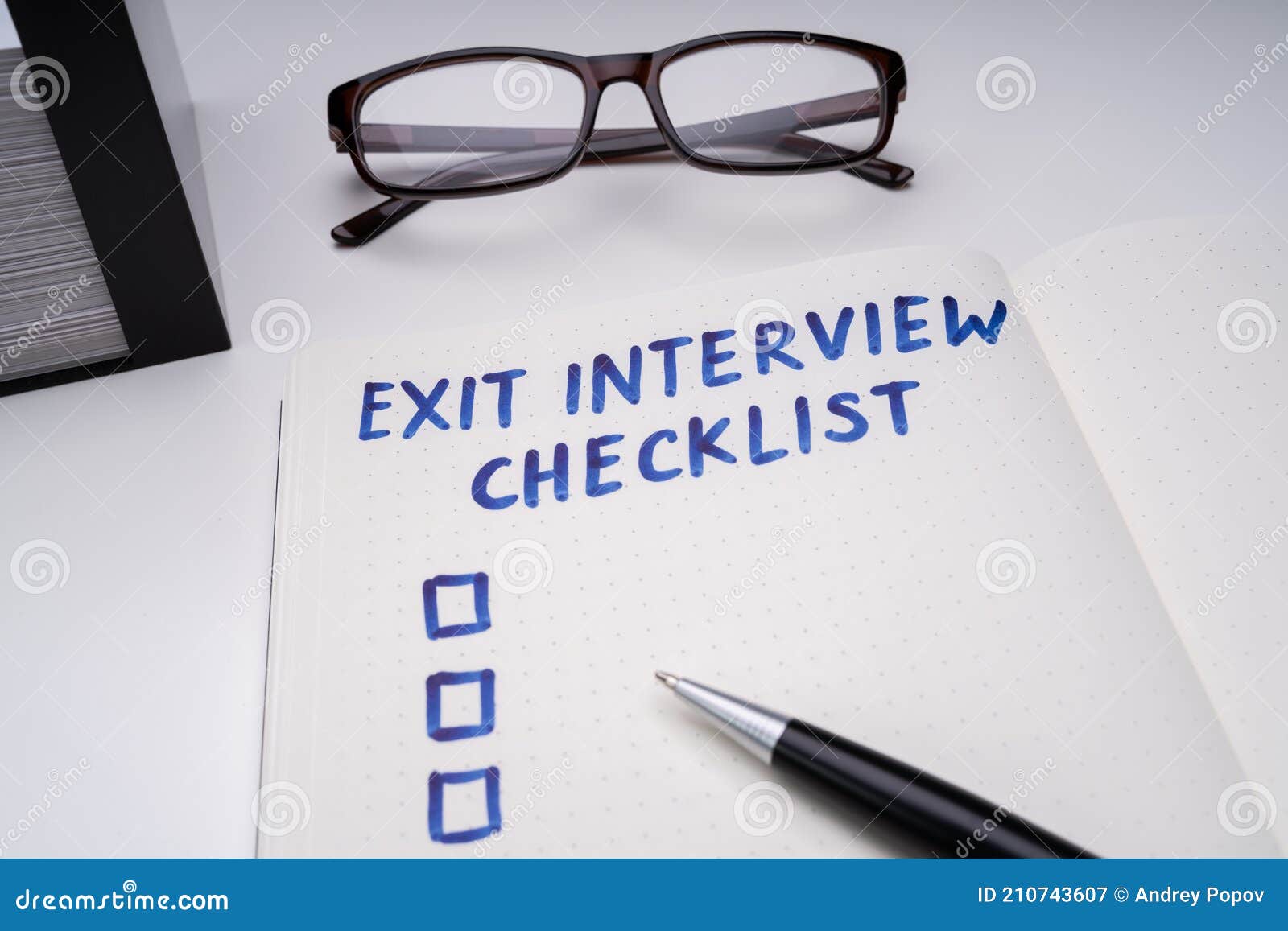 Exit Interview Checklist Message on Notebook Stock Image - Image of ...