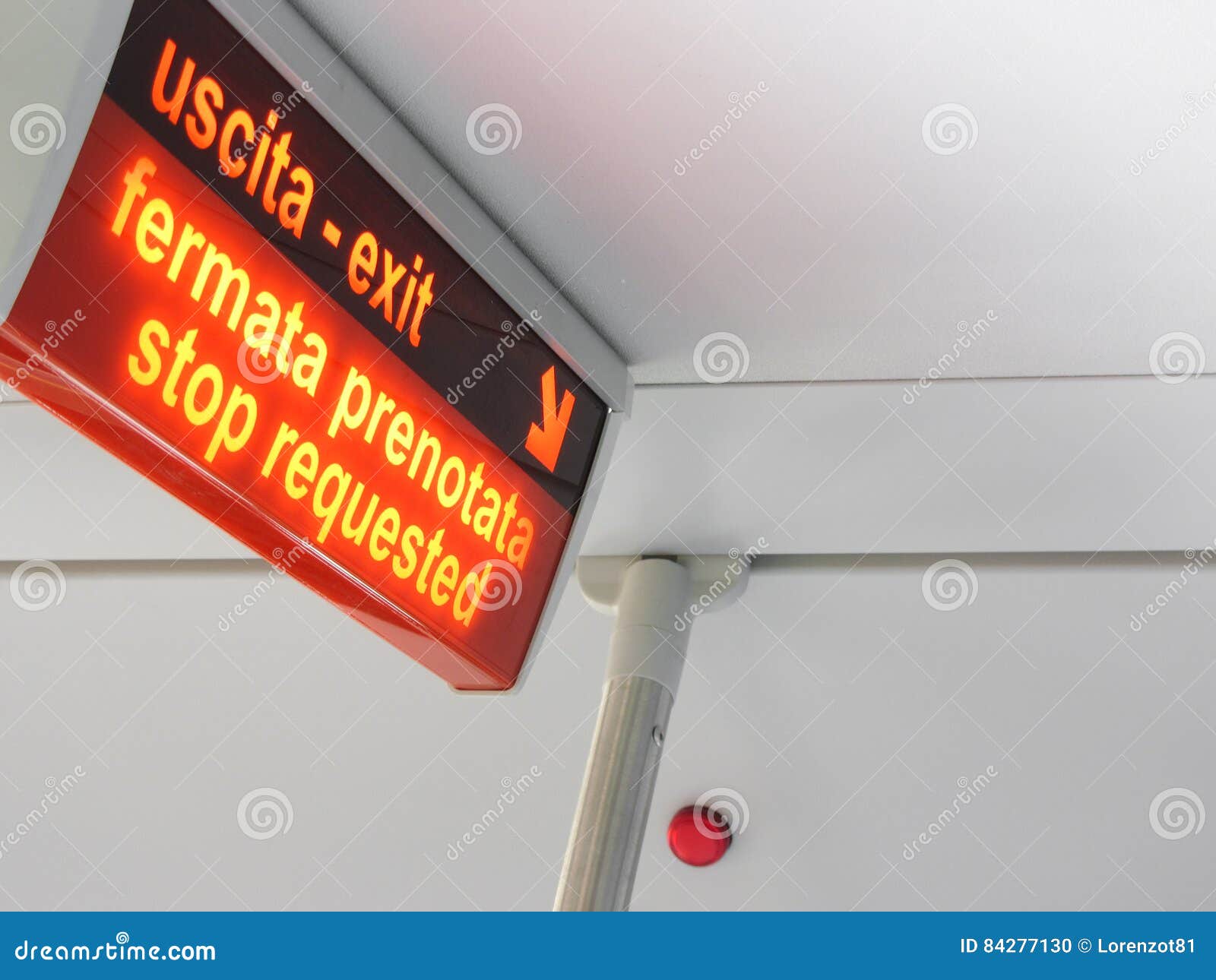 Exit Lamp Indicator and Bus Stop Request Inside a Bus Stock Photo ...