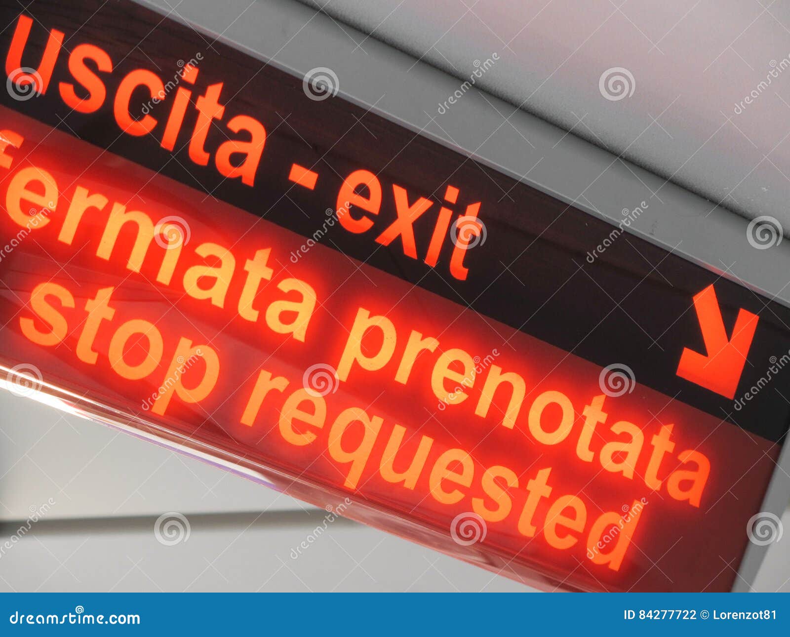 Exit Lamp Indicator and Bus Stop Request Inside a Bus Stock Photo ...