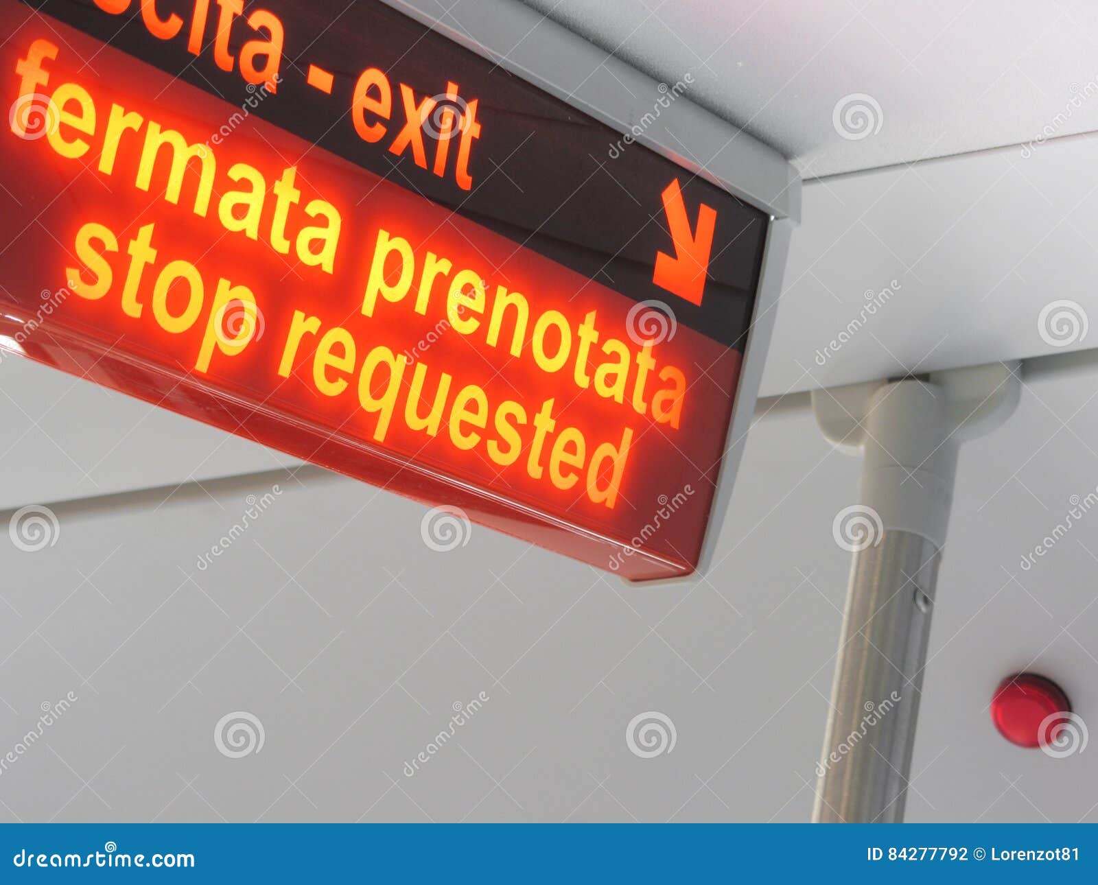 Exit Lamp Indicator and Bus Stop Request Inside a Bus Stock Photo ...