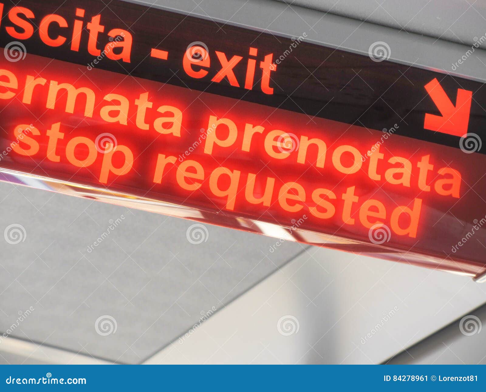 Exit Lamp Indicator and Bus Stop Request Inside a Bus Stock Image ...