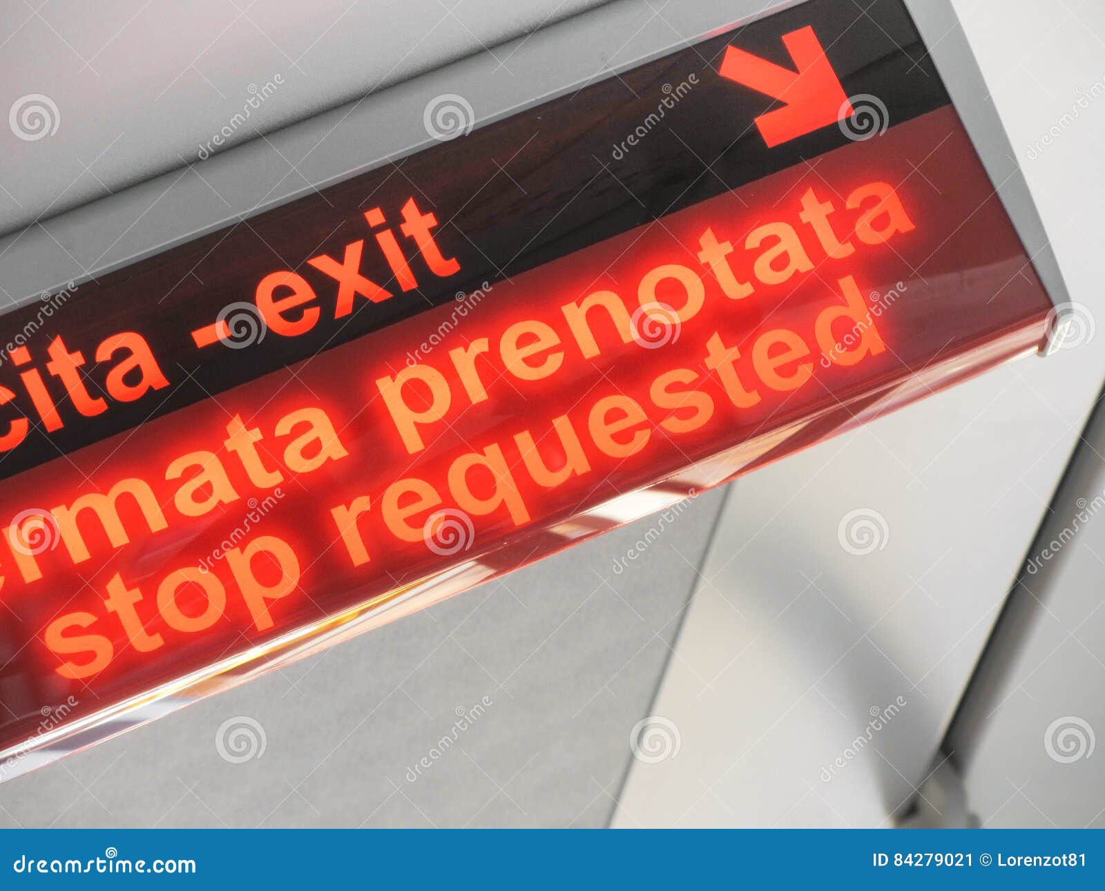 Exit Lamp Indicator and Bus Stop Request Inside a Bus Stock Image ...