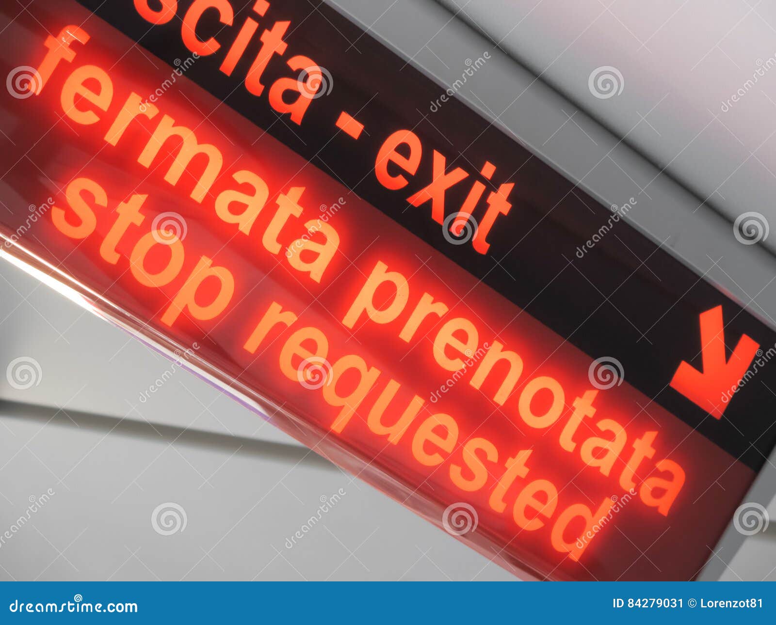Exit Lamp Indicator and Bus Stop Request Inside a Bus Stock Image ...