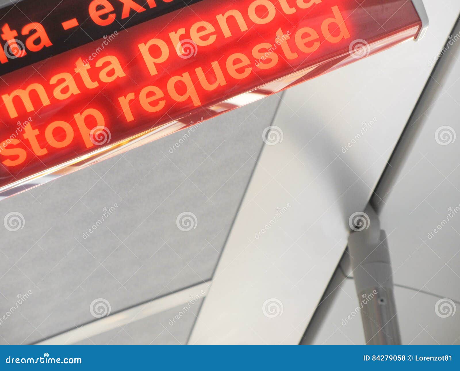 Exit Lamp Indicator and Bus Stop Request Inside a Bus Stock Photo ...