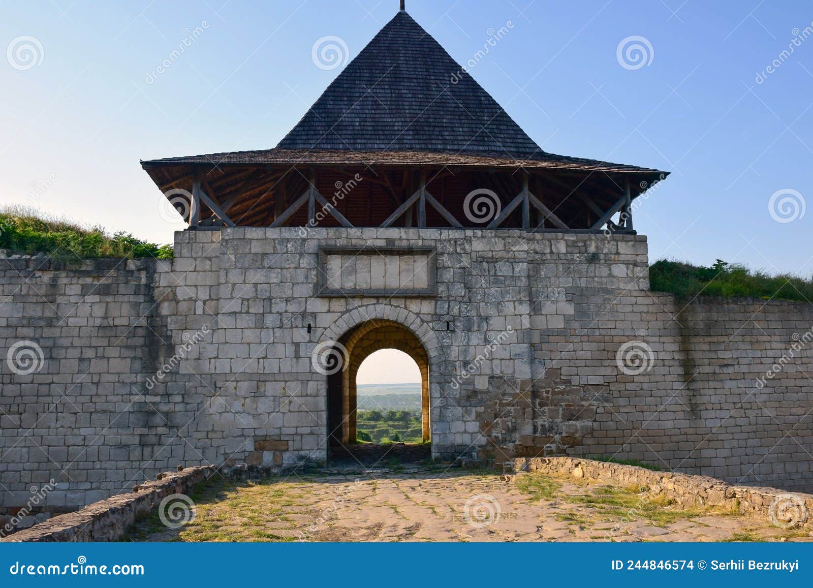 Exit from the Castle through a Large Stone Tower and a Bridge Outside ...