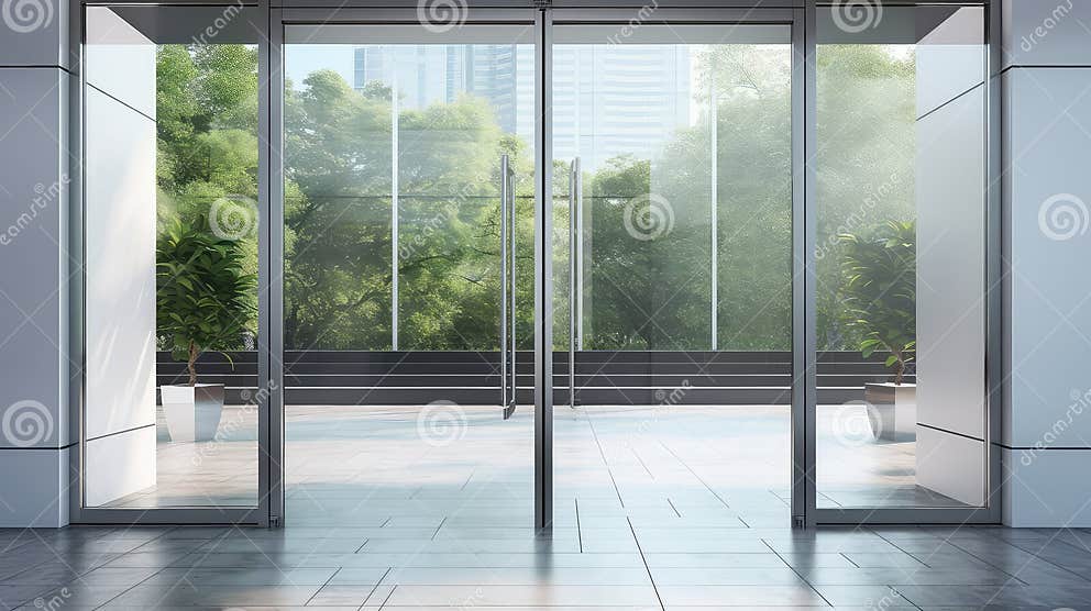 Exit office building door stock illustration. Illustration of sliding ...