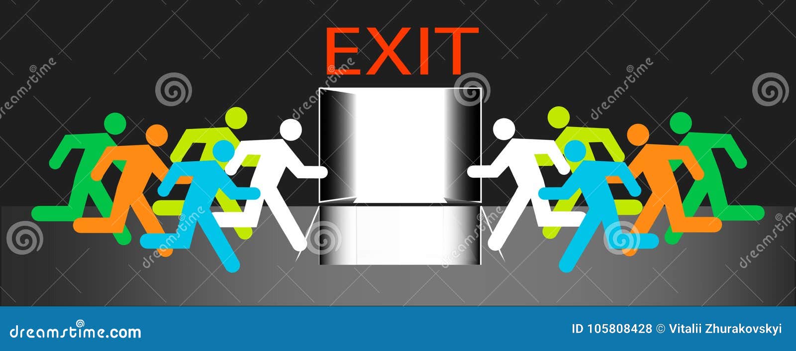 Exit Out Door Many Humans Group Run To Emergency Evacuation Vector ...