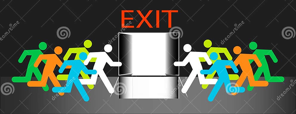 Exit Out Door Many Humans Group Run To Emergency Evacuation Vector ...