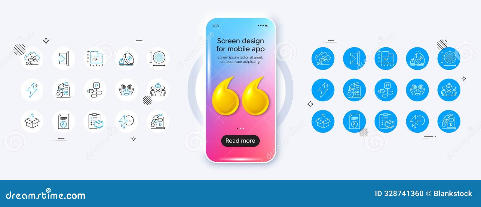Exit, Parcel Checklist and Builders Union Line Icons. for Web App ...
