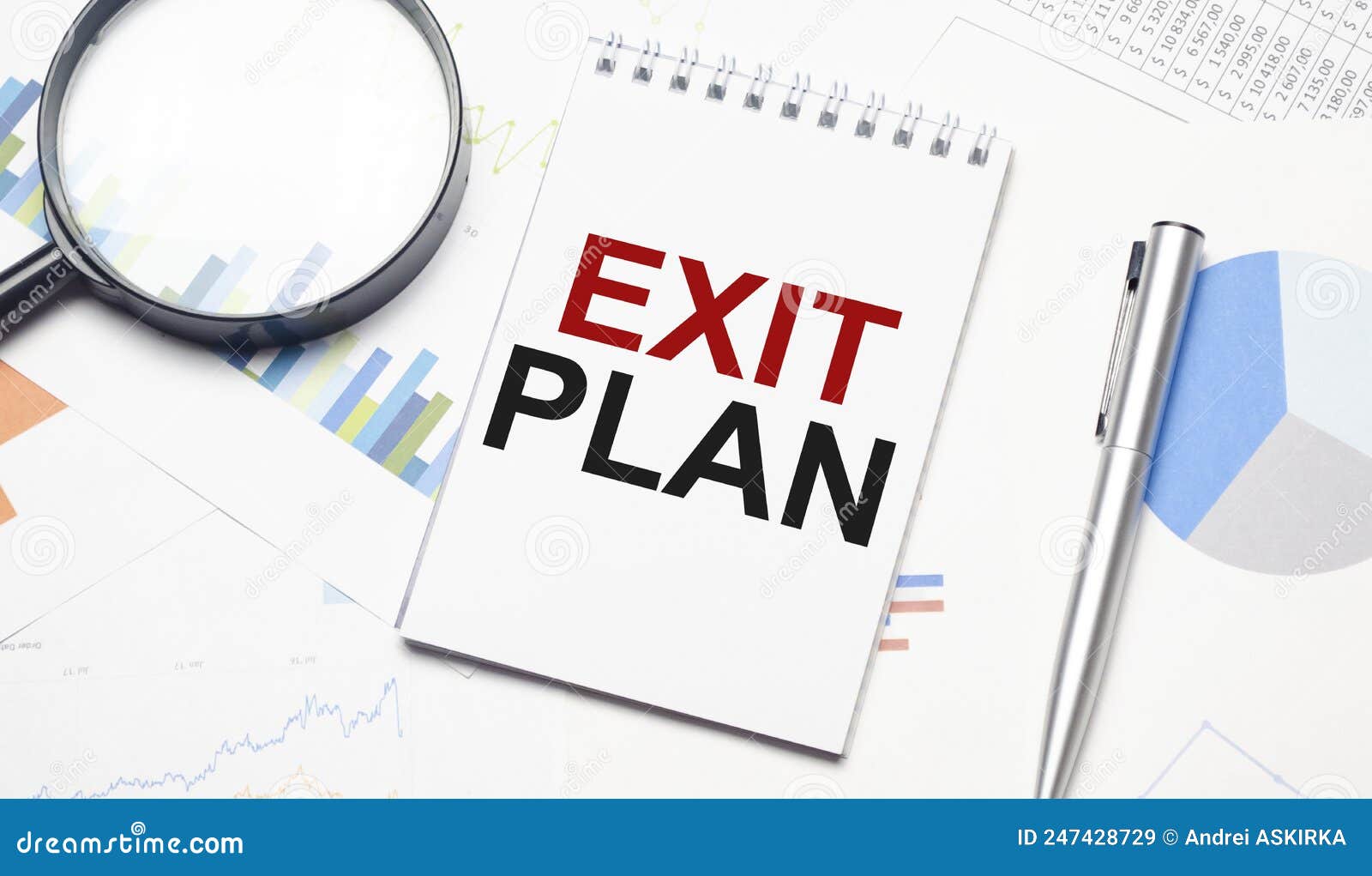 Exit Plan Words on the Notepad and Pen with Charts Stock Image - Image ...