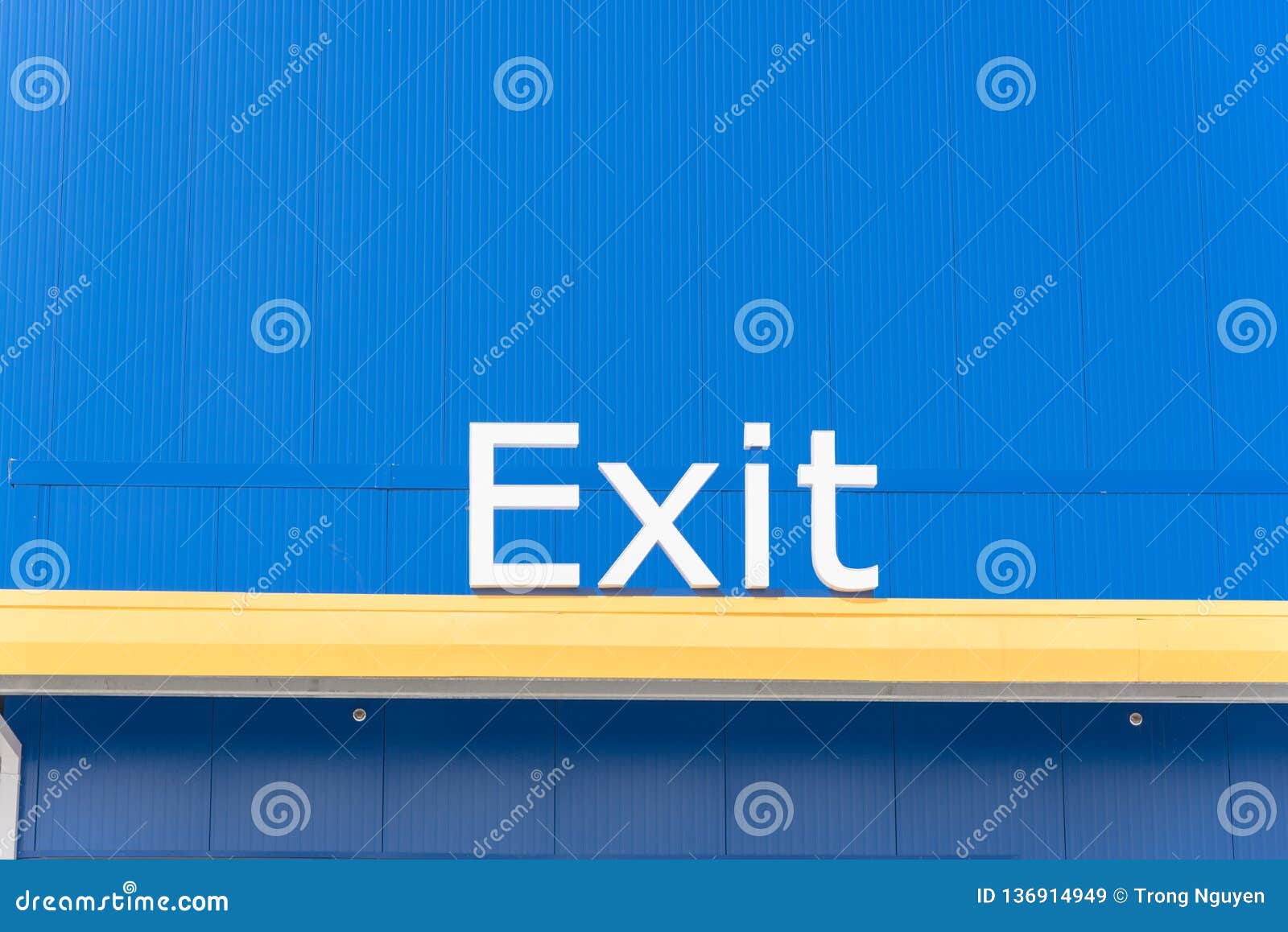 Exit Sign Close-up on Blue Background Stock Image - Image of evacuate ...