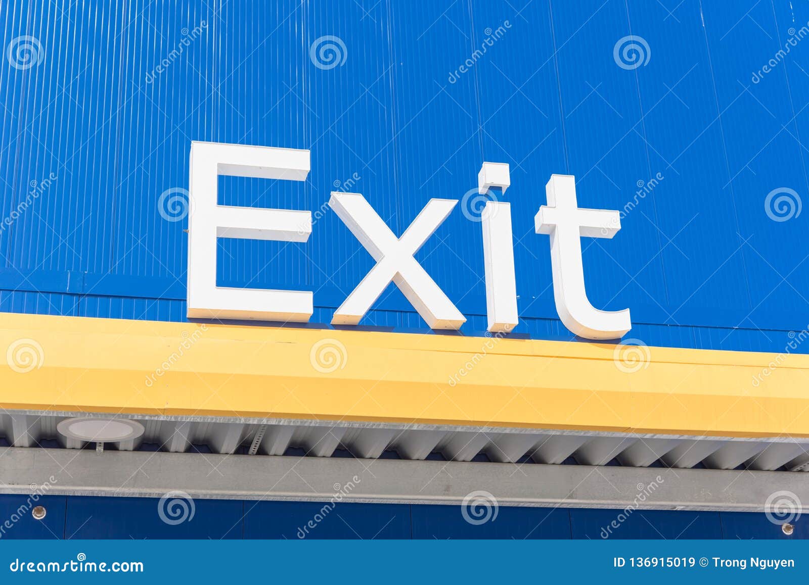 Exit Sign Close-up on Blue Background Stock Image - Image of leave ...