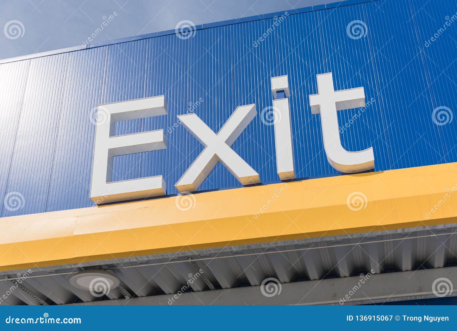Exit Sign Close-up on Blue Background Stock Image - Image of exit ...