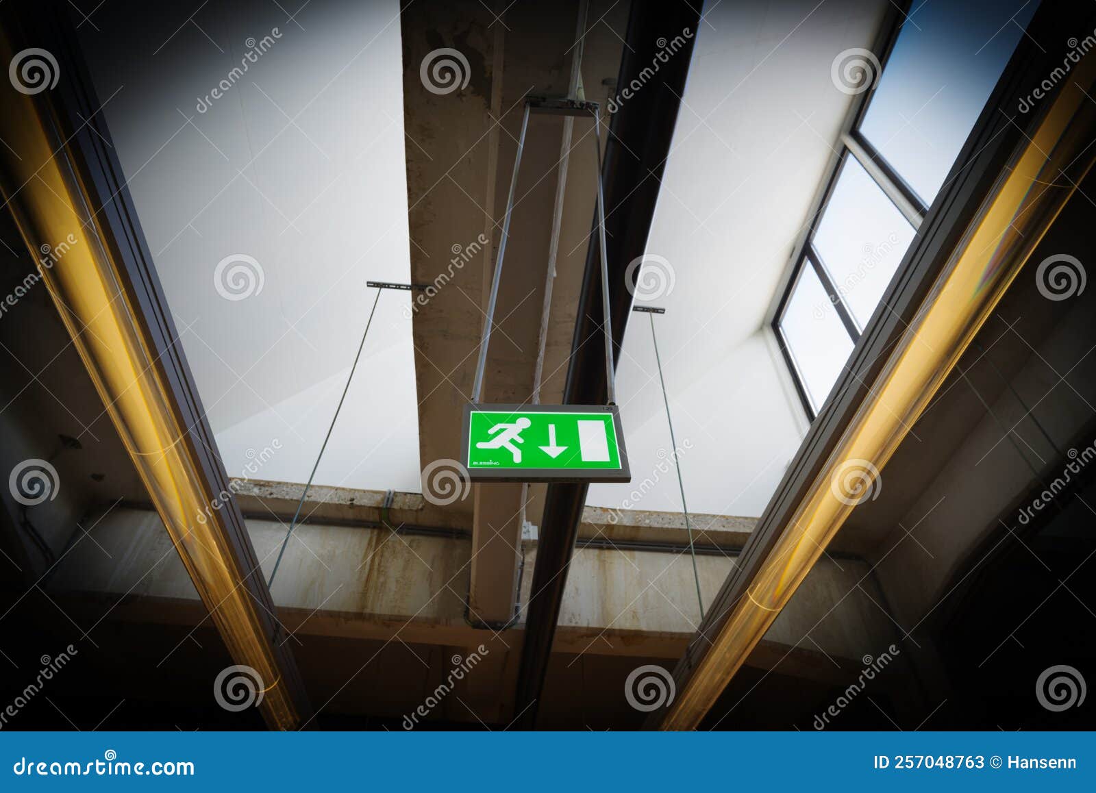 Exit sign stock image. Image of wall, running, ceiling - 257048763