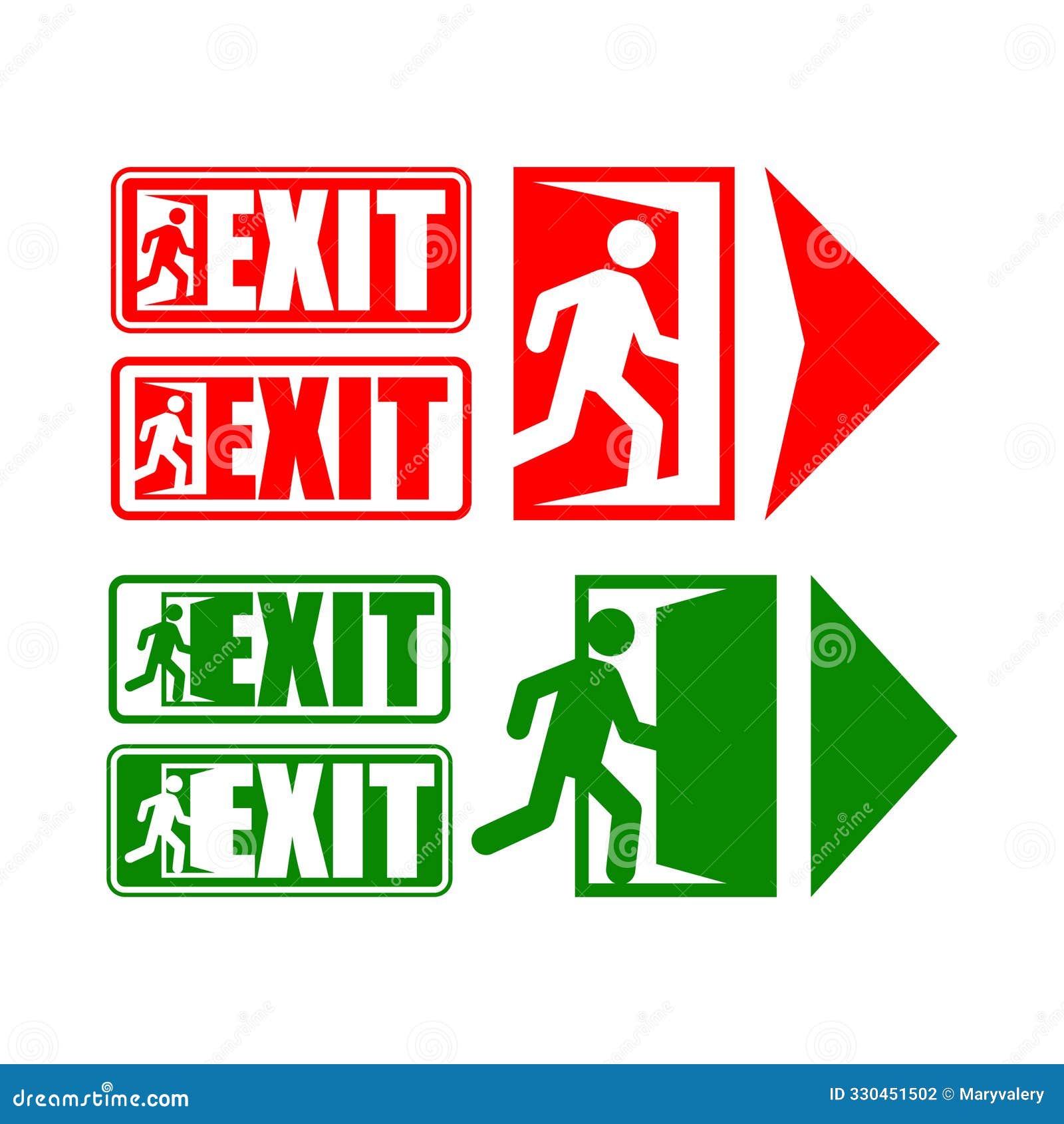 Exit Sign Evacuation Icon Set. Man Exiting Door Symbol. Exit Sign For ...