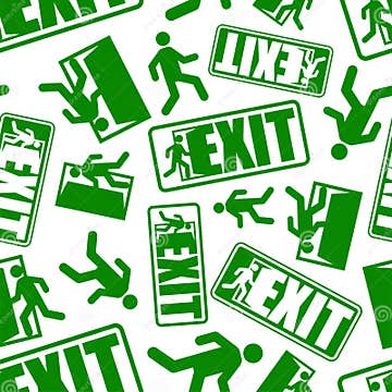 Exit Sign Evacuation Pattern Seamless. Man Exiting Door Symbol ...