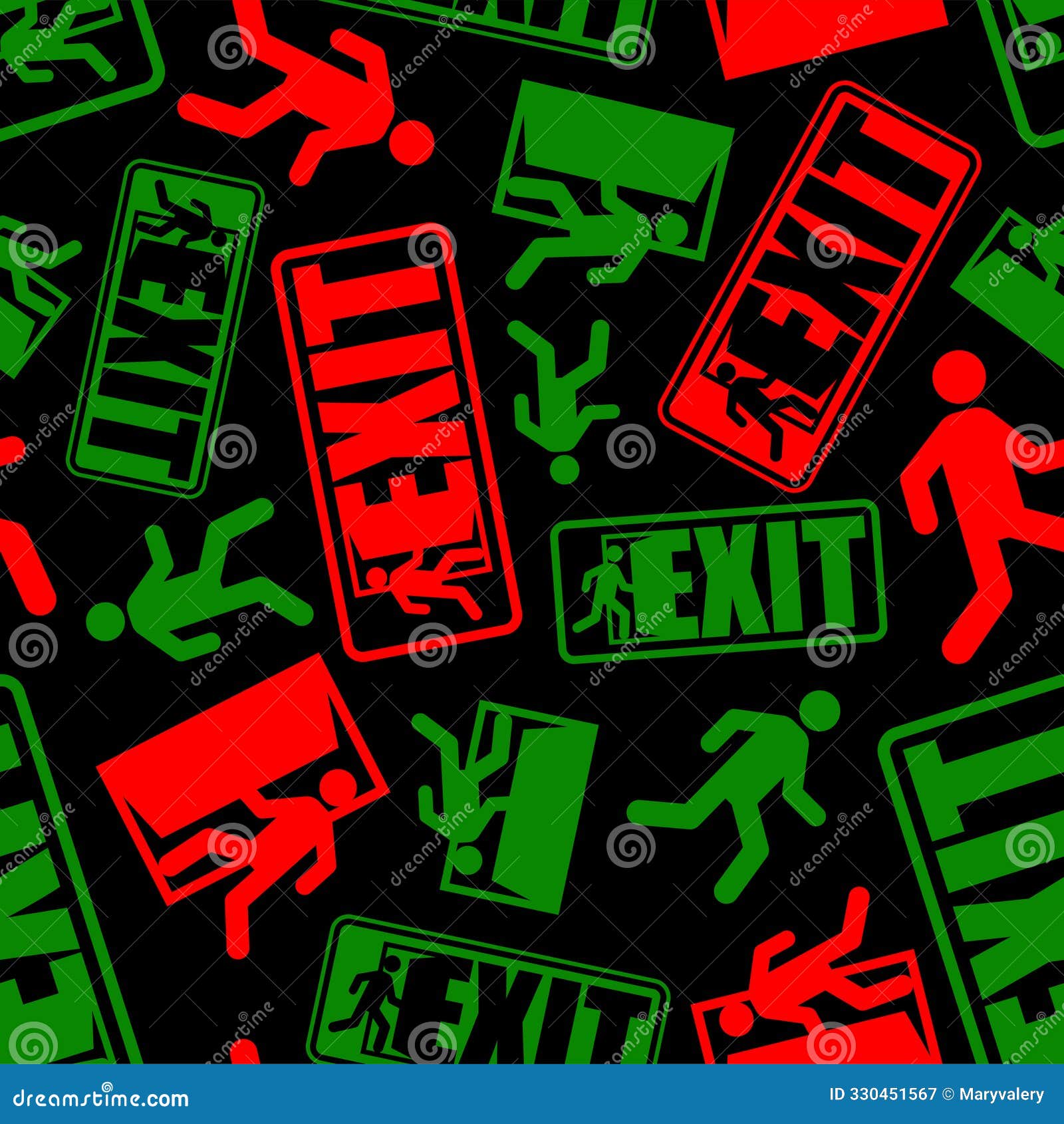 Exit Sign Evacuation Pattern Seamless. Man Exiting Door Symbol ...