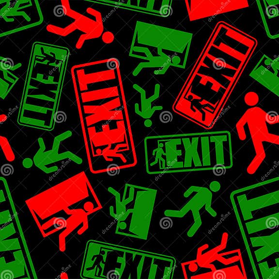 Exit Sign Evacuation Pattern Seamless. Man Exiting Door Symbol ...