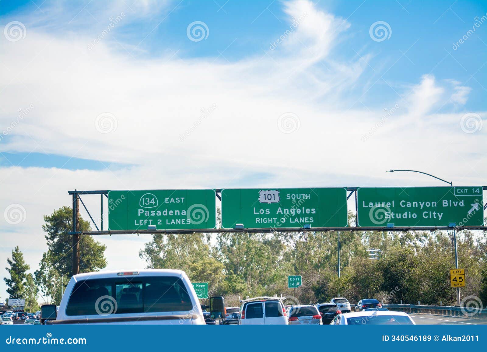 Exit Sign on 101 Freeway in Los Angeles Stock Image - Image of location ...