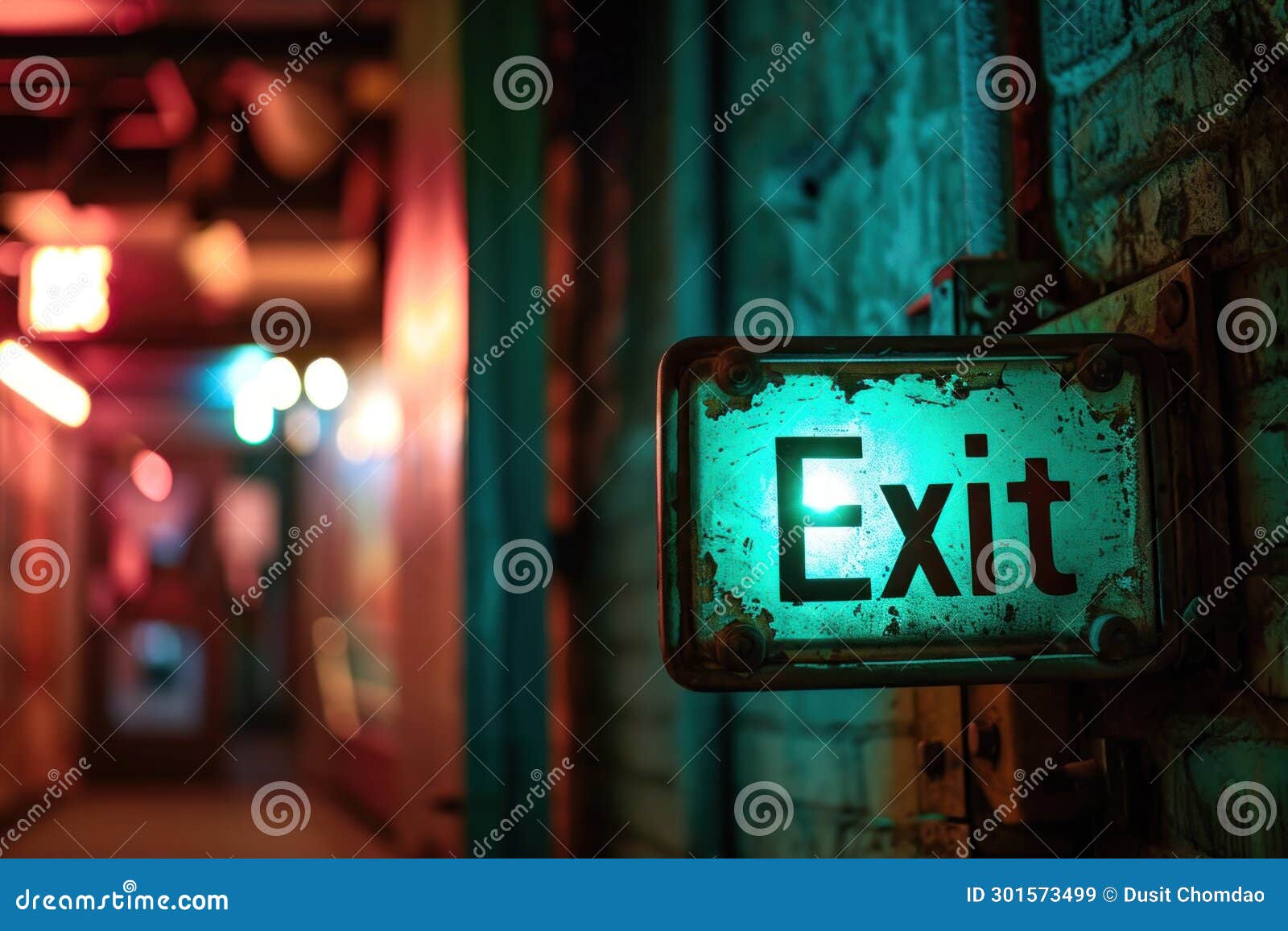 Exit Sign Glowing in Green. Generative AI Stock Illustration ...