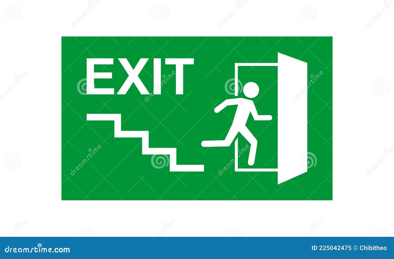 Exit Sign on Green and White for Fire Emergency. Run Man in the Stairs ...