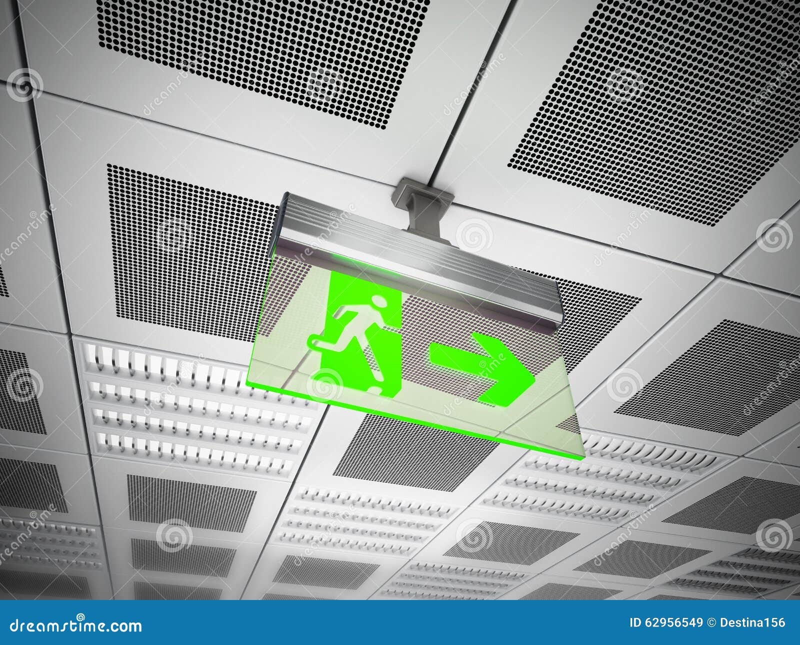 Exit Sign Hanging on Suspended Ceiling Stock Illustration ...