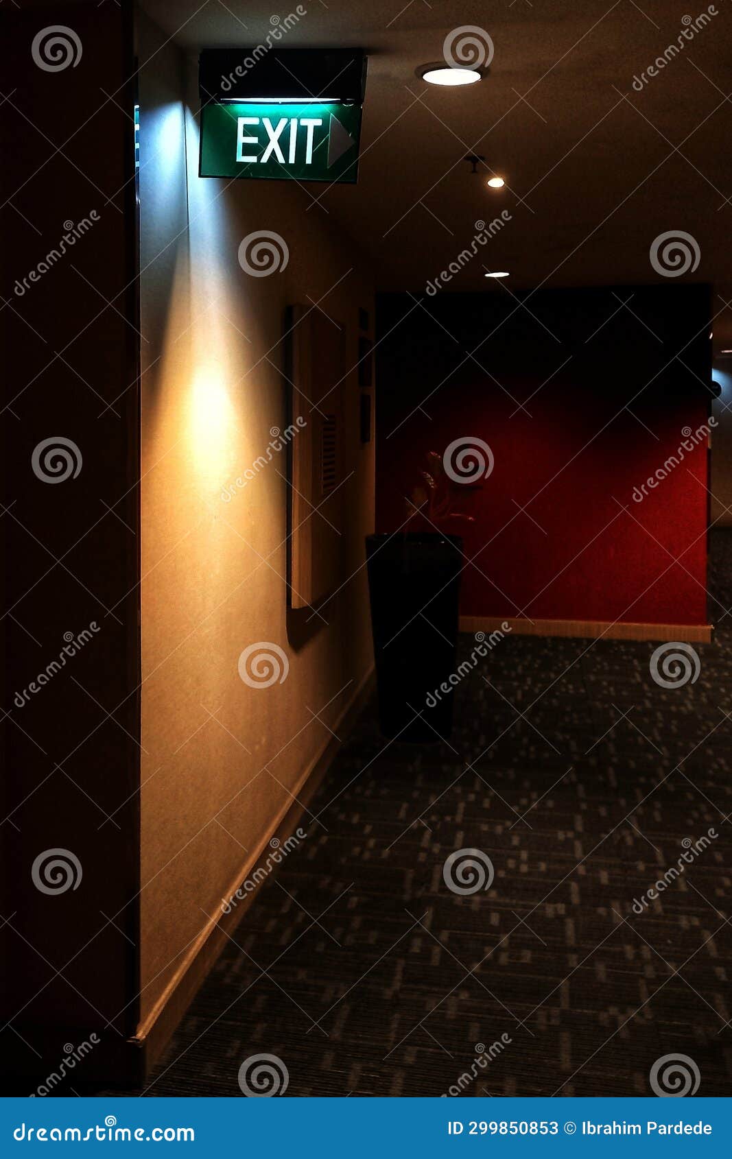 Exit sign at hotel stock image. Image of system, present - 299850853