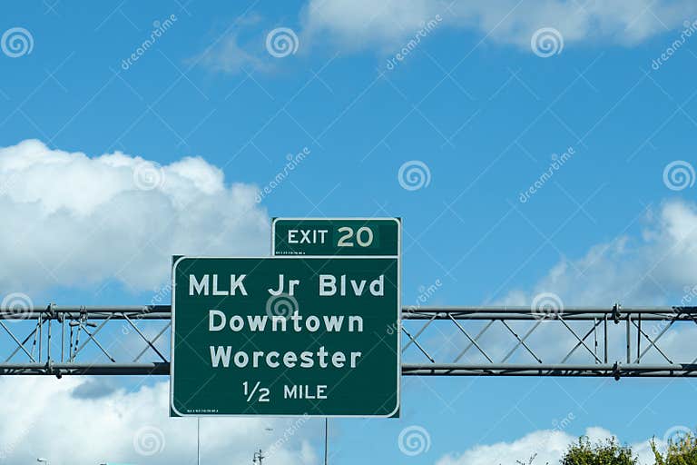 Exit 20 Sign on Interstate 290 in Worcester, Massachusetts Stock Image ...