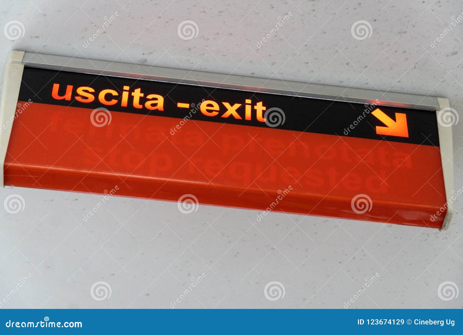 Exit sign in Italian stock image. Image of conclude - 123674129