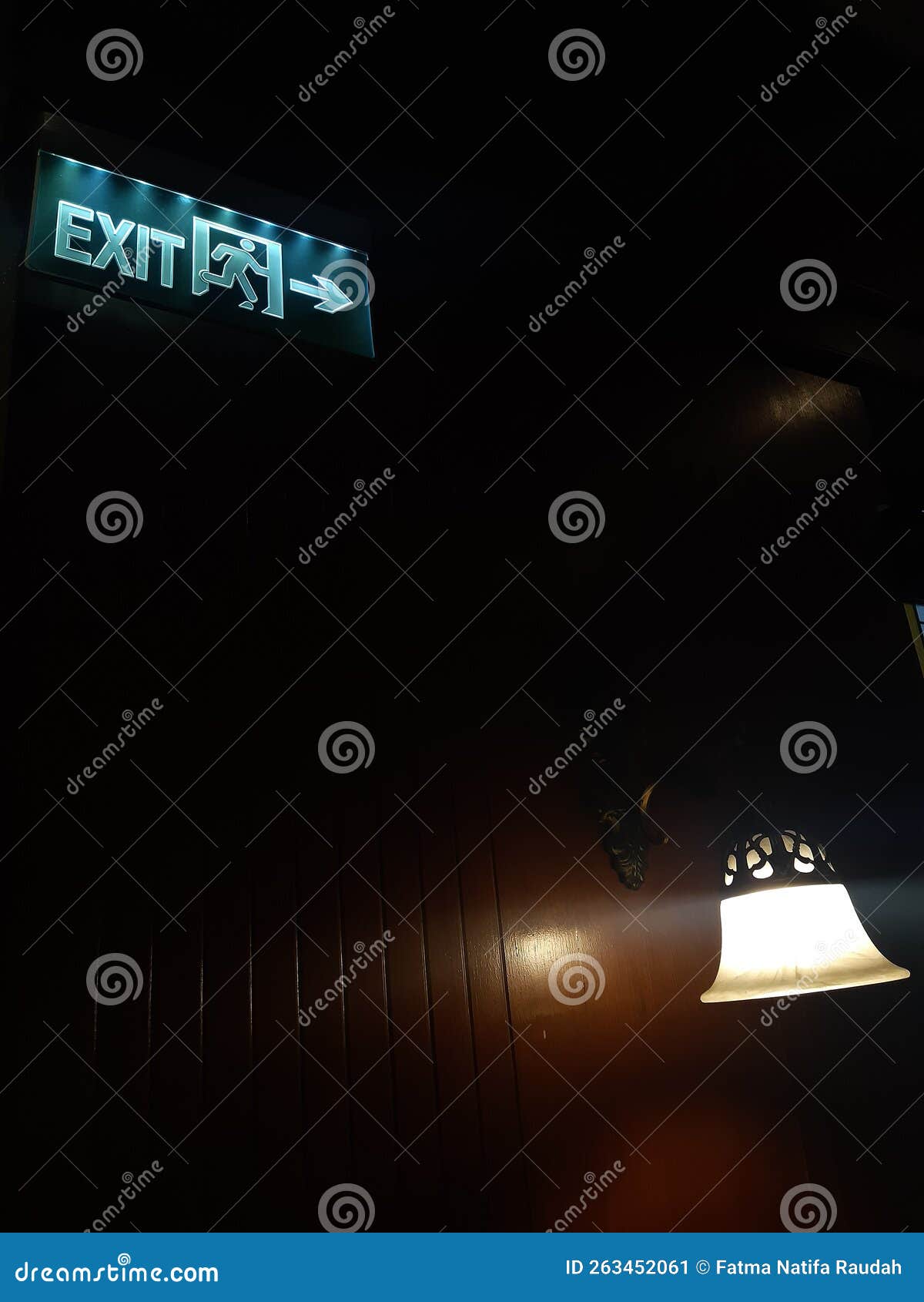 Exit sign and a lamp stock image. Image of wooden, lamp - 263452061