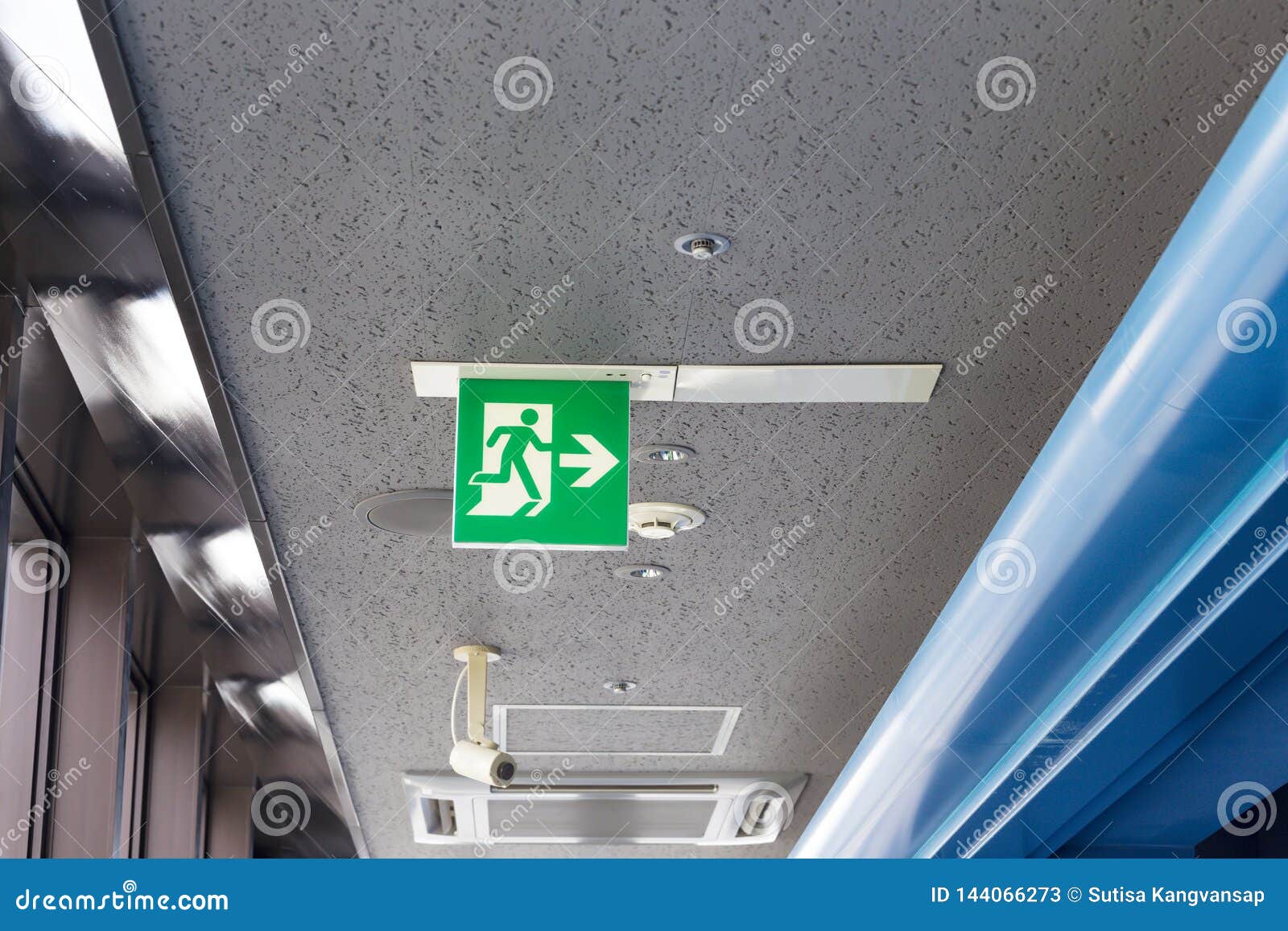 Exit Sign Lignt with Cctv and Camera Under Ceiling for Security Stock ...