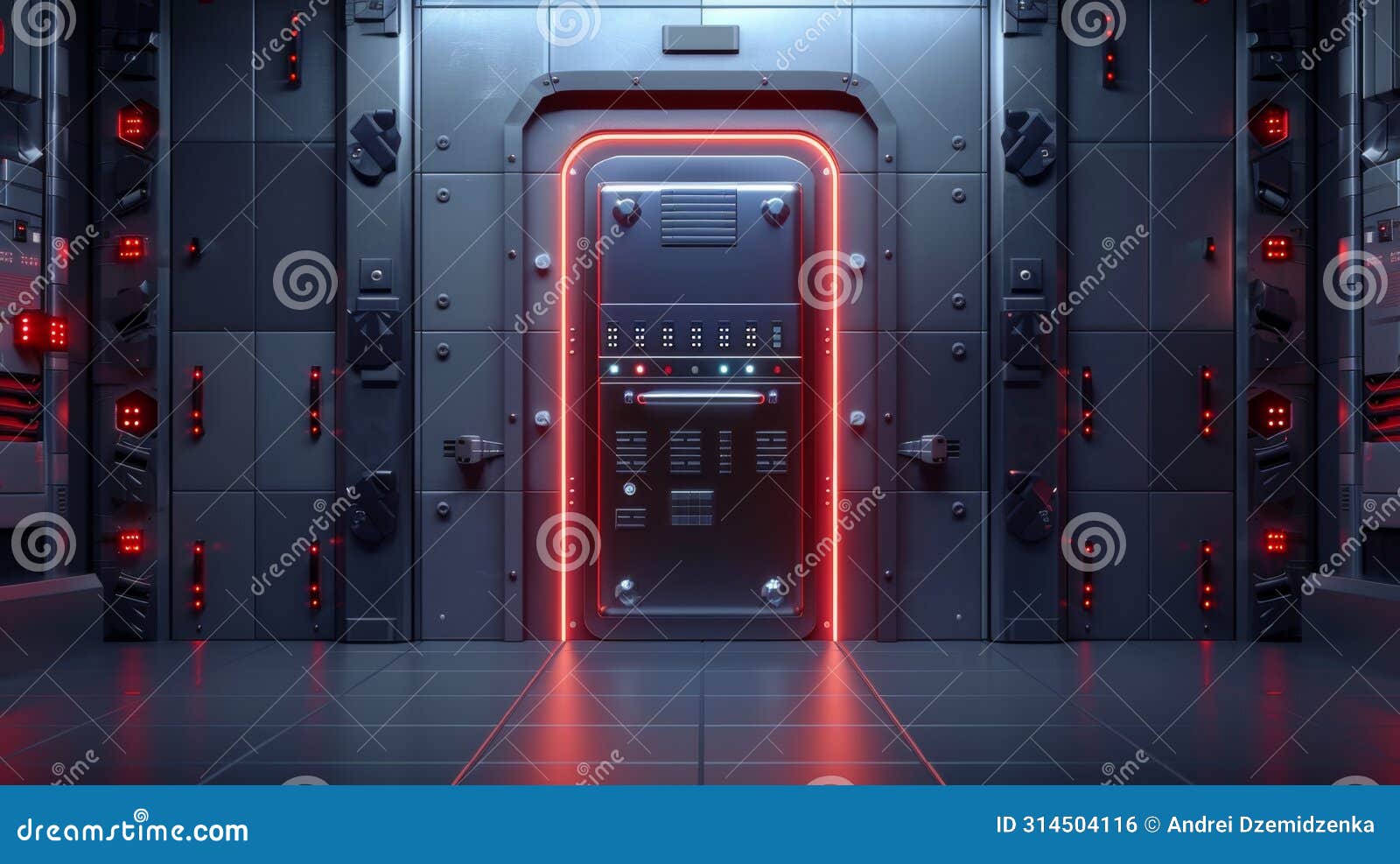 Exit Sign in Metal, Neon Glowing, and Buttons for Submitting Passwords ...