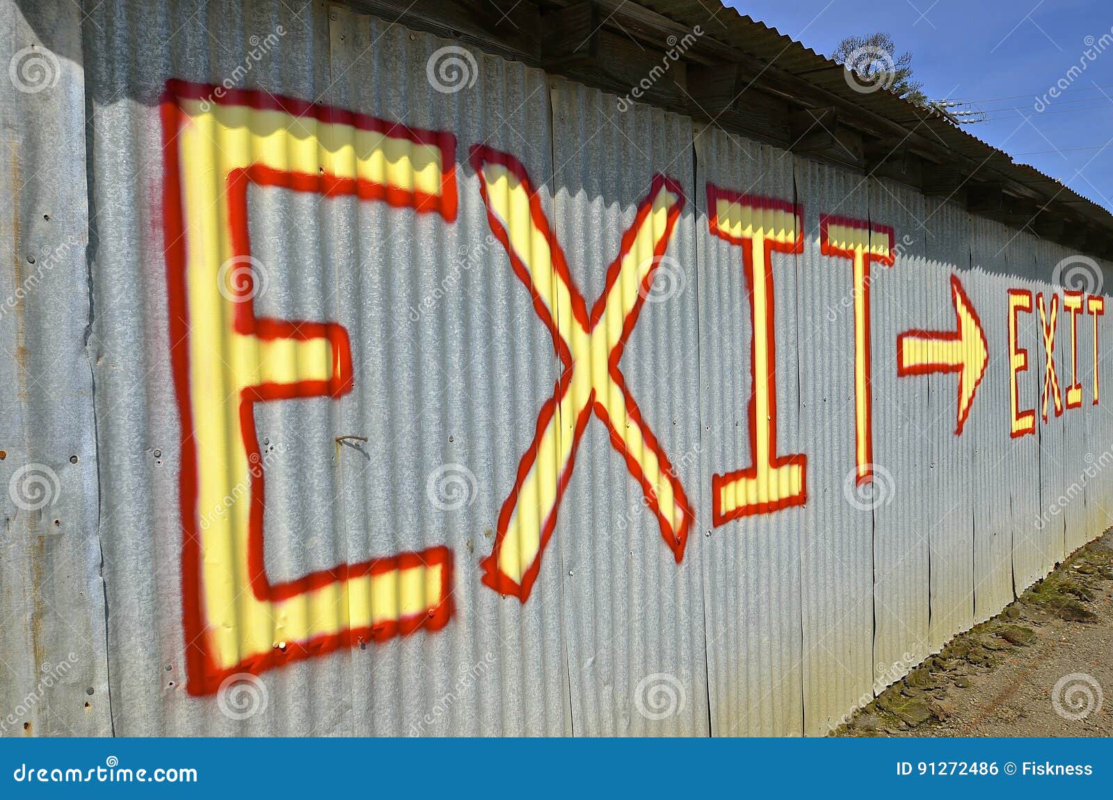 Exit Sign Painted on Steel Building Stock Photo - Image of painted ...