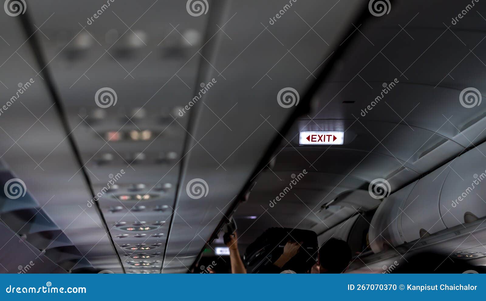 Exit Sign in Passenger Airplane. Emergency Exit Sign on Airplane Stock ...