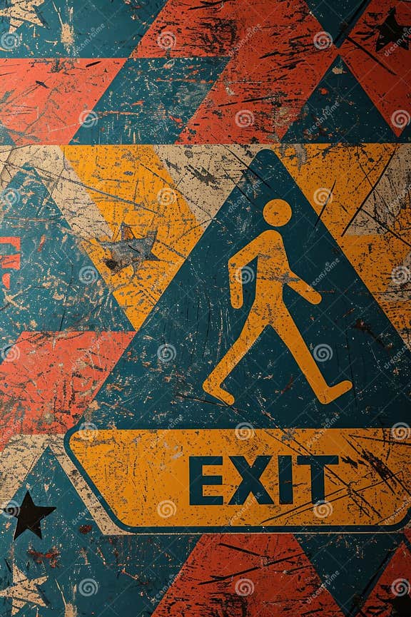 Exit Sign Pattern with Running Man Stock Illustration - Illustration of ...