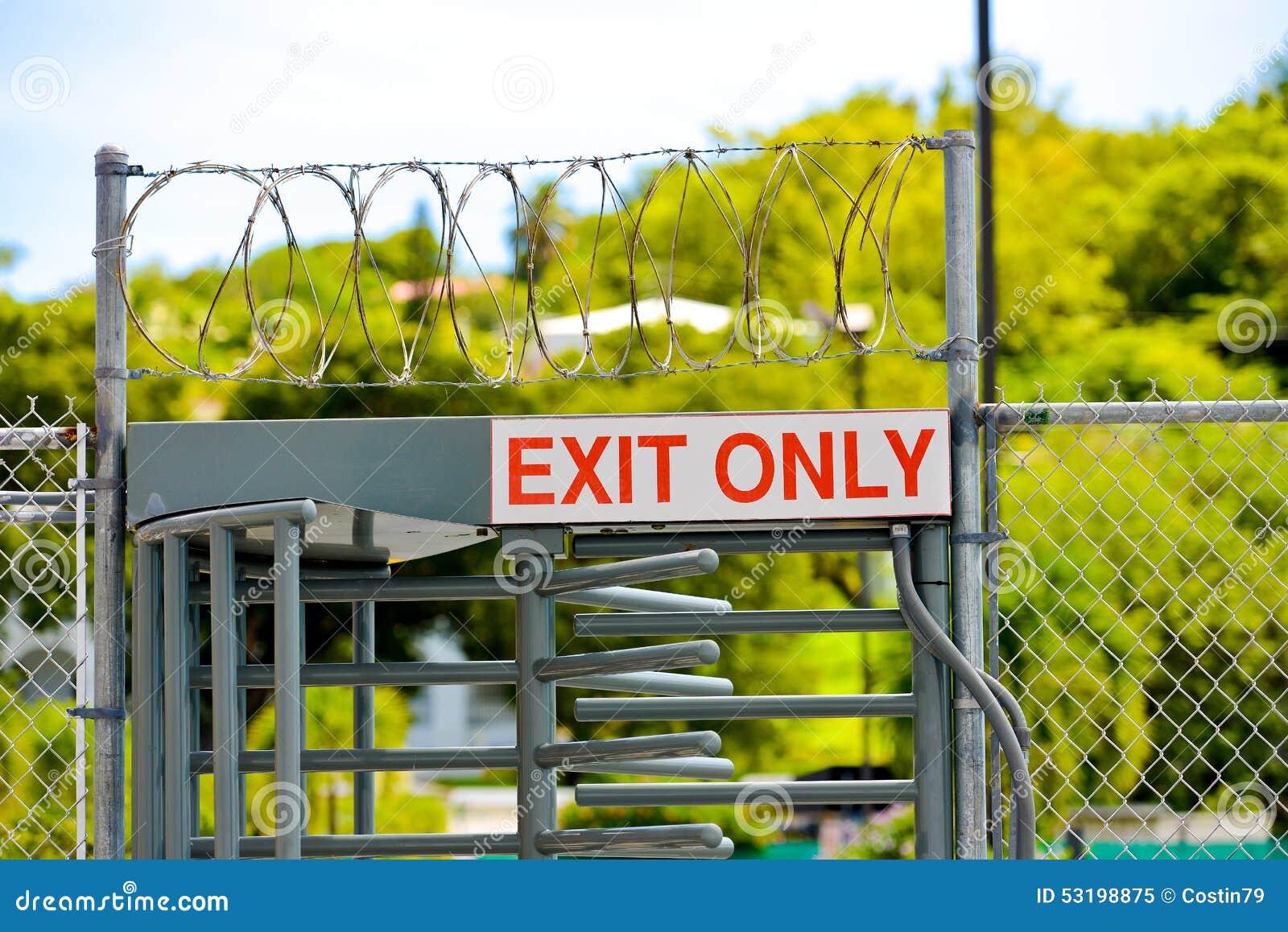 Exit only Sign on Security Door Stock Image - Image of warning, fence ...