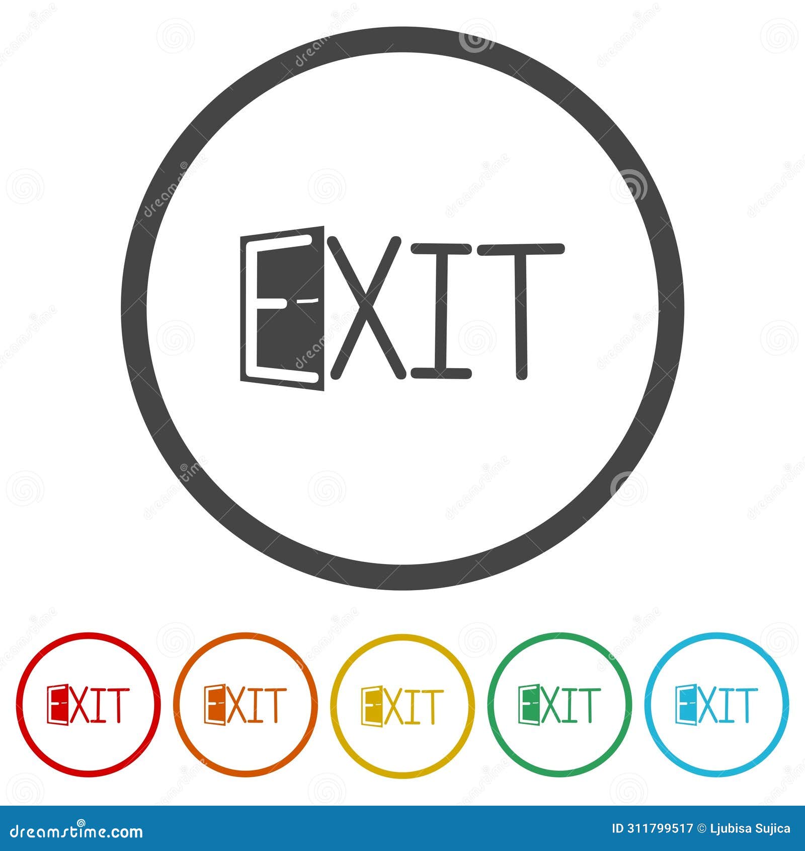 Exit Sign. Set Icons in Color Circle Buttons Stock Illustration ...