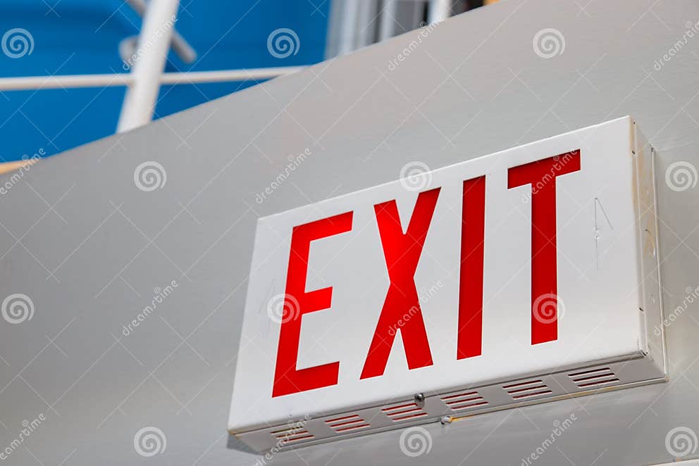 Exit Sign on a White Wall in Perspective Stock Image - Image of ...