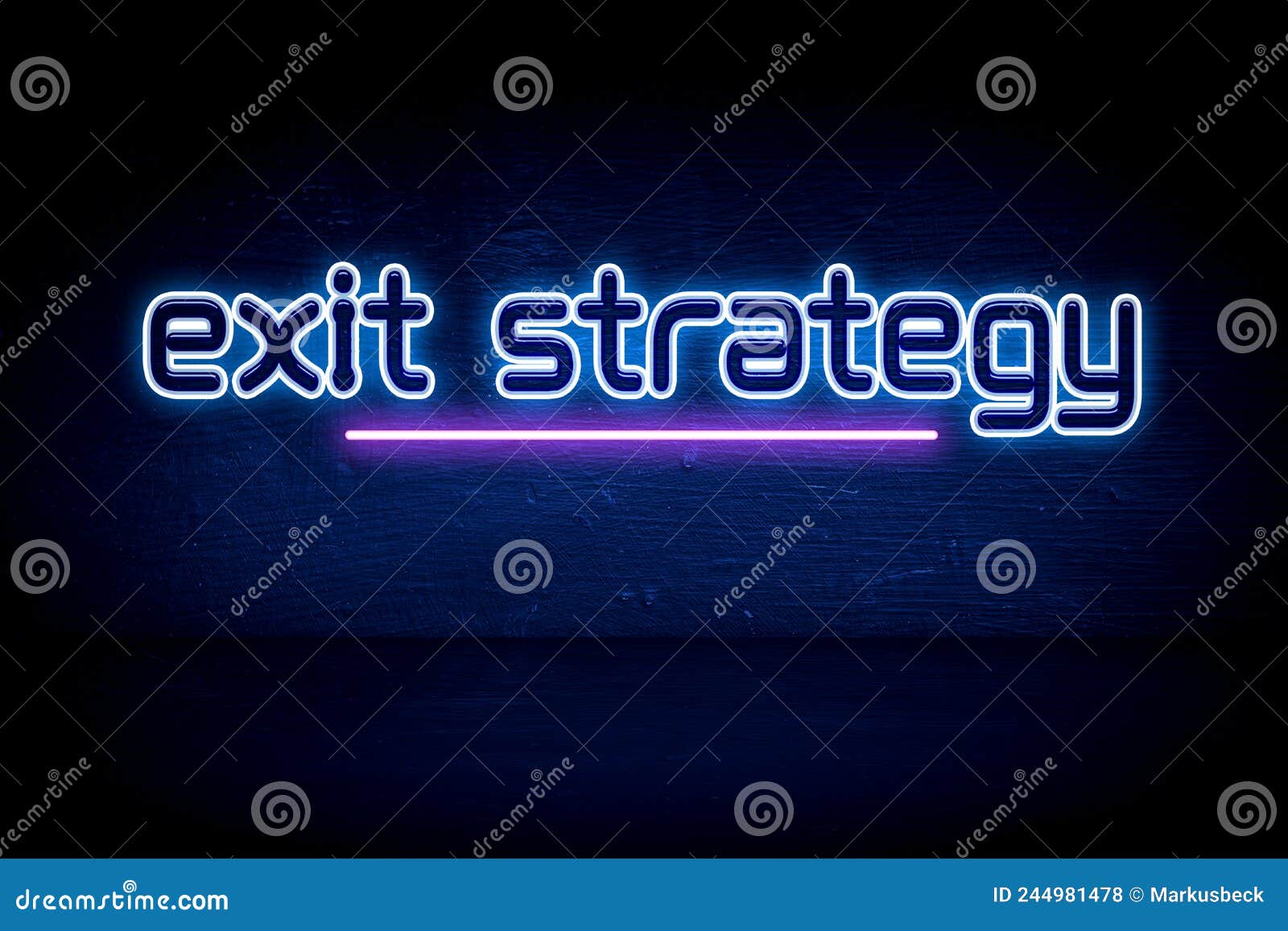 Exit Strategy - Blue Neon Announcement Signboard Stock Photo - Image of ...