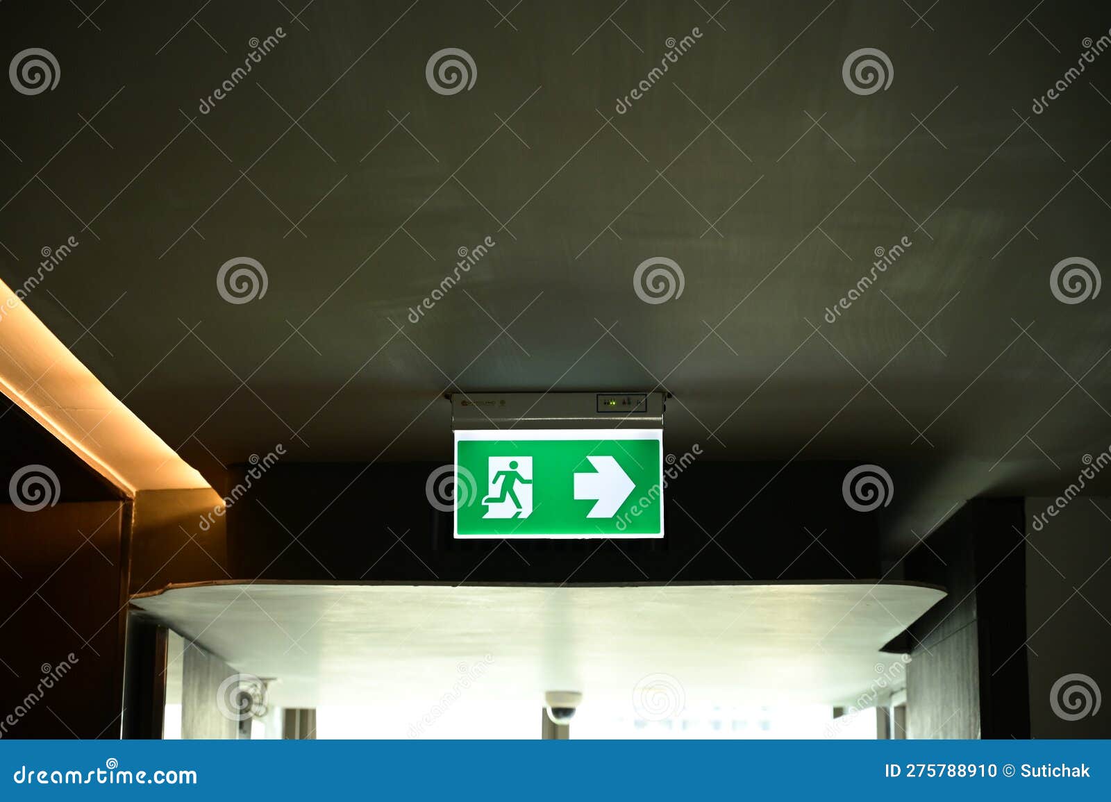 Exit Symbol for Warning People, Green Light Stock Photo - Image of ...