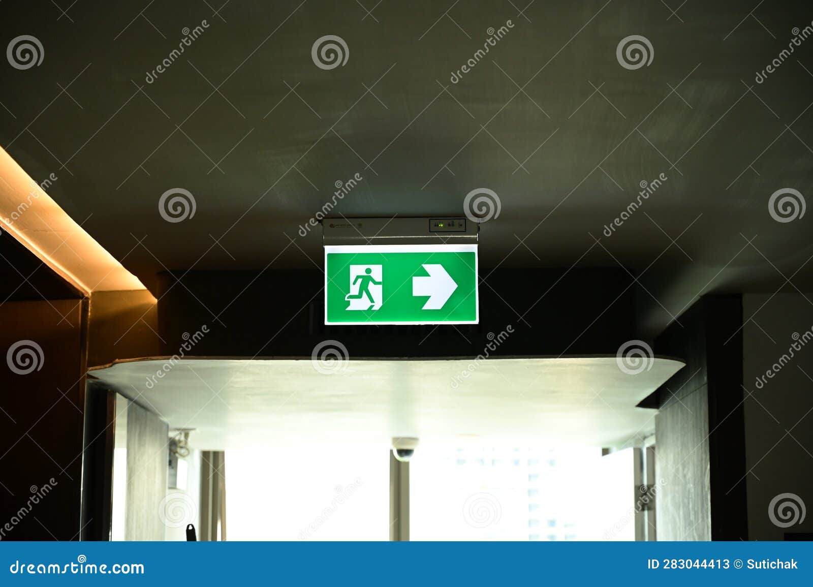 Exit Symbol for Warning People, Green Light Stock Image - Image of ...
