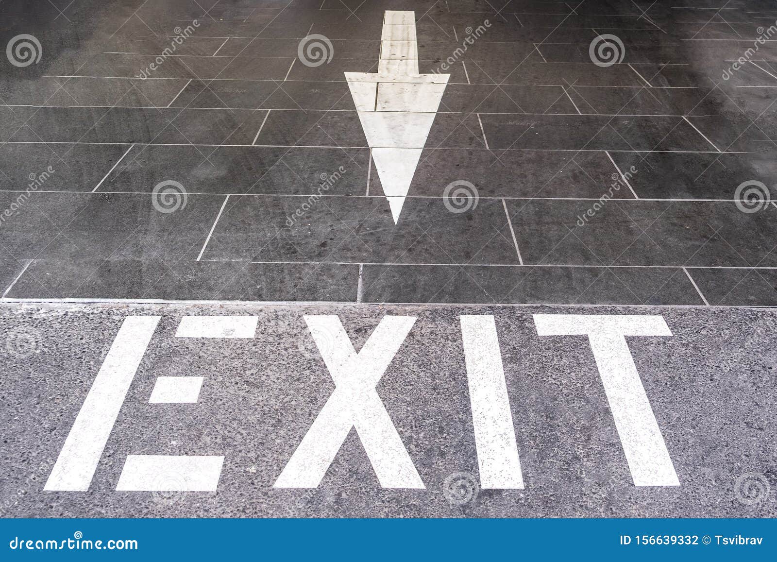 Exit Text with Arrow Painted on the Floor Stock Photo - Image of ...